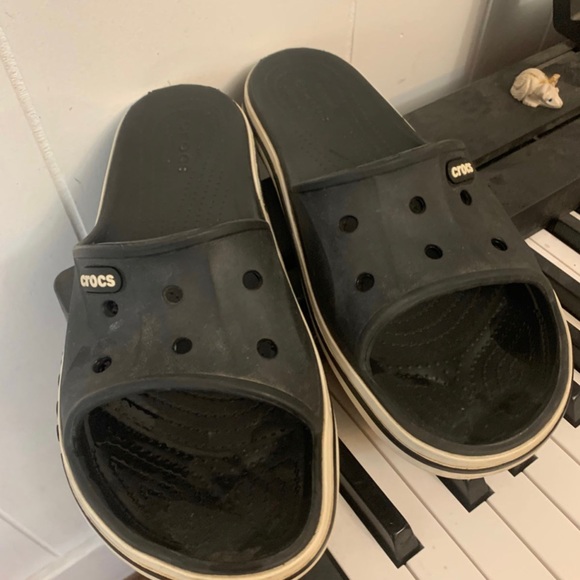 CROCS | Shoes | Used Crocs Slide Blackwhite Sandals Men Size 1 | Poshmark